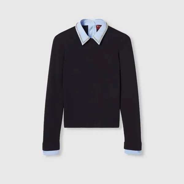 Gucci Wool Sweater With Embroidered Collar