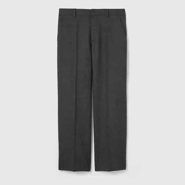 Gucci Wool Grisaille Pants With Embroidery