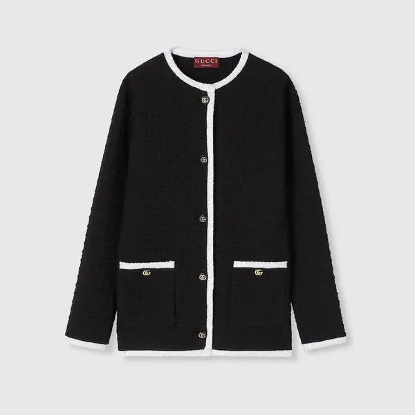 Gucci Tweed Wool Cardigan With Embroidery
