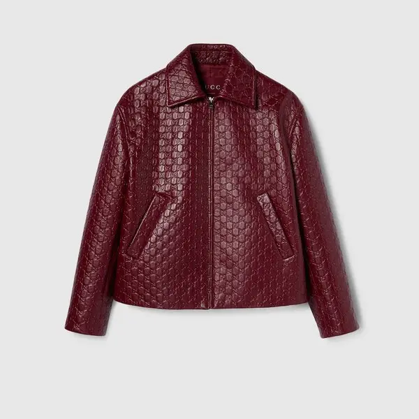 Gucci Oversize Embossed Gg Leather Jacket