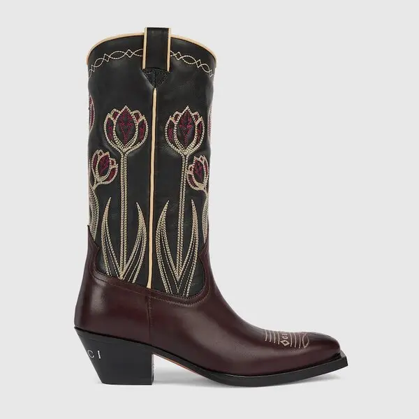 Gucci Leather Boot With Embroidery
