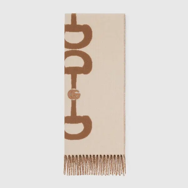 Gucci Wool Cashmere Scarf With Intarsia Cashmere - Neutral