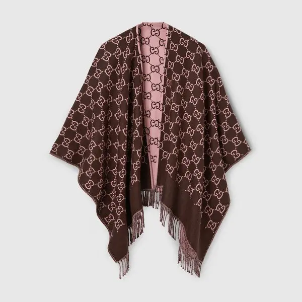 Gucci Gg Wool Jacquard Cape Wool - Brown