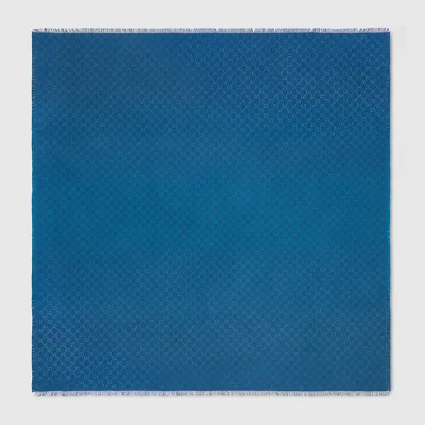 Gucci Printed Gg Cotton Wool Lamé Shawl Fabric - Blue