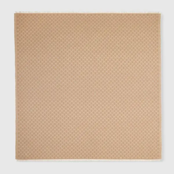 Gucci Printed Gg Cotton Wool Lamé Shawl Fabric - Beige