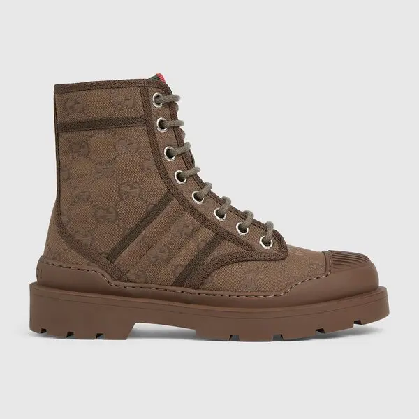 Gucci Gg Canvas Boot With Web - Brown