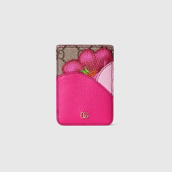Gucci Floral Card Case With Double G Gg Canvas