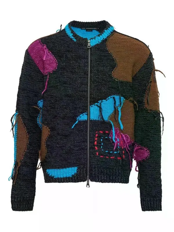 Andersson Bell Patchwork Frayed Zip-up Cardigan