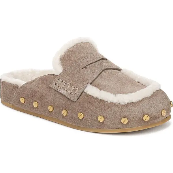 Veronica Beard Fenix Genuine Shearling Mule - Bark Ecru