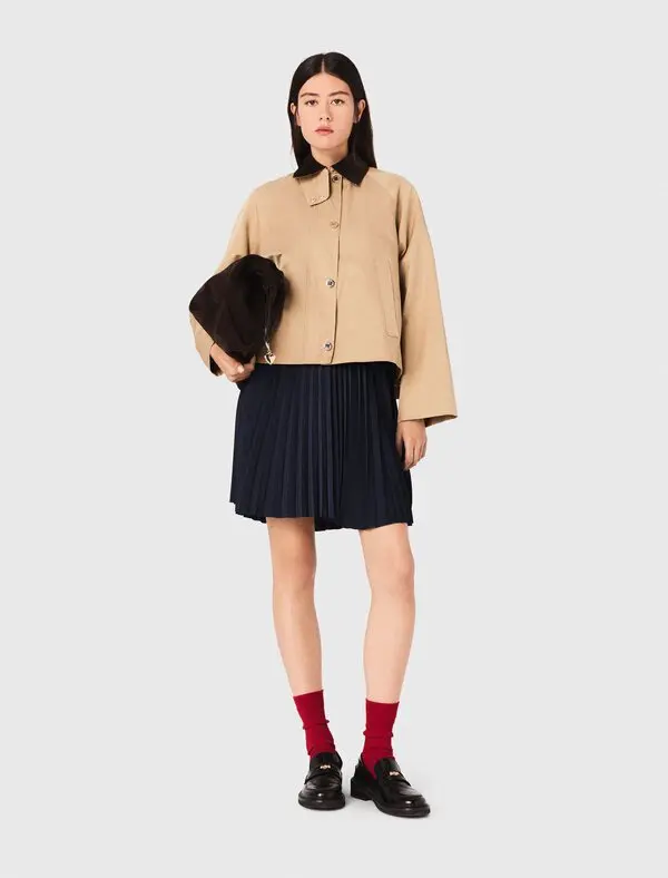 Maje Cotton Trapeze Jacket With Contrast Collar - Camel