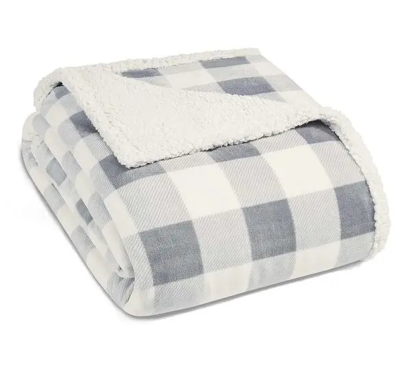 Eddie Bauer Mountain Plaid Grey Plush King Blan Ket
