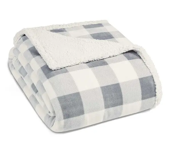Eddie Bauer Mountain Plaid Grey Plush Twin Blan Ket