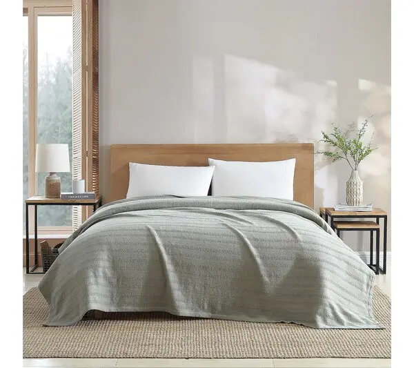 Eddie Bauer Woven Stripe Green Cotton Full/quee N Blanket