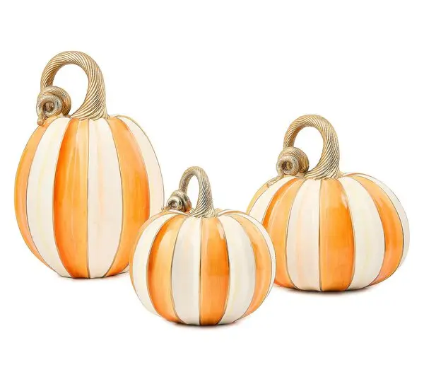MACKENZIE-CHILDS Shwk 9/22 Set-3 Elegant Stripe Pumpkins