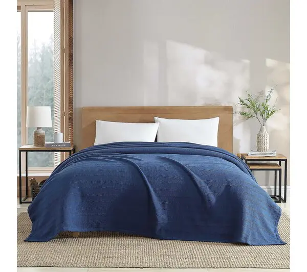 Eddie Bauer Woven Stripe Blue Cotton Twin Blank Et
