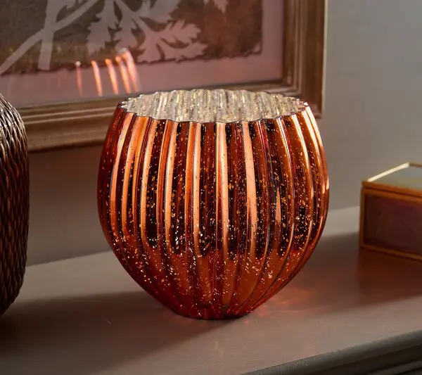 VALERIE PARR HILL Illuminated 8'd Ribbed Mercury Glass Rose Bowl Valerie