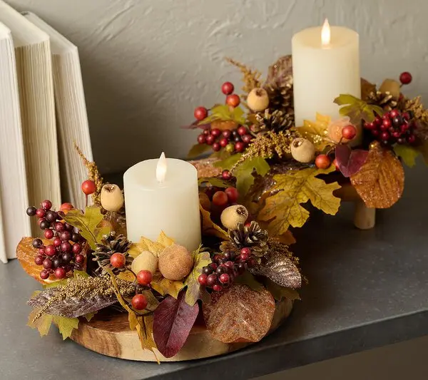VALERIE PARR HILL Set Of 2 Beaded Pumpkin And Leaves Candle Rings Valerie