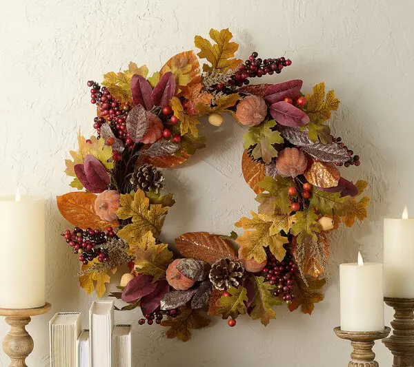 VALERIE PARR HILL 22' Beaded Pumpkin And Leaves Wreath Valerie