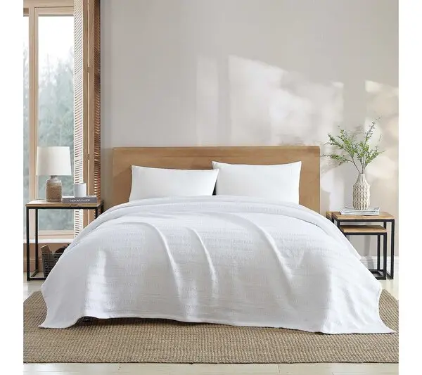 Eddie Bauer Woven Stripe White Cotton Full/quee N Blanket