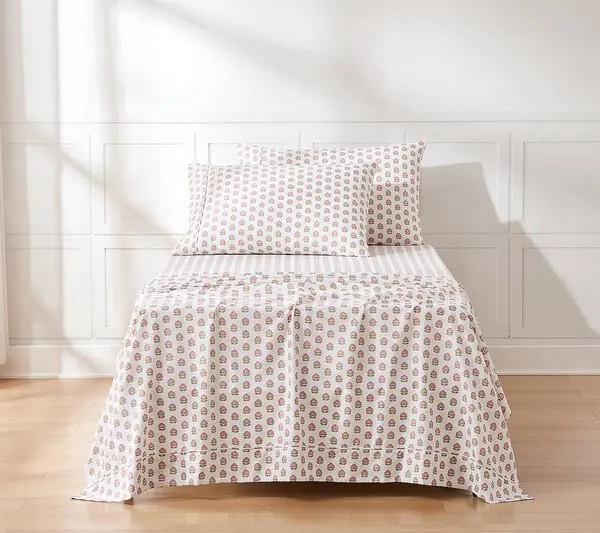 LUSH DECOR Prisha Floral Sheet Set Peach 4pc Tw In, Twin-xl