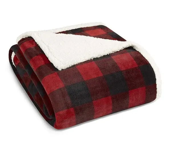 Eddie Bauer Mountain Plaid Red Plush King Blanket