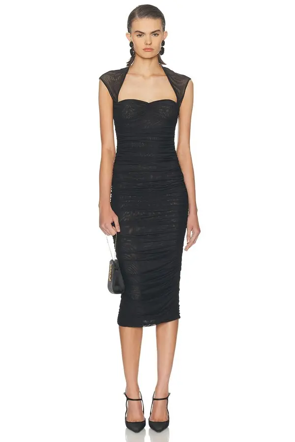 SEROYA Kylie Mesh Midi Dress - Black