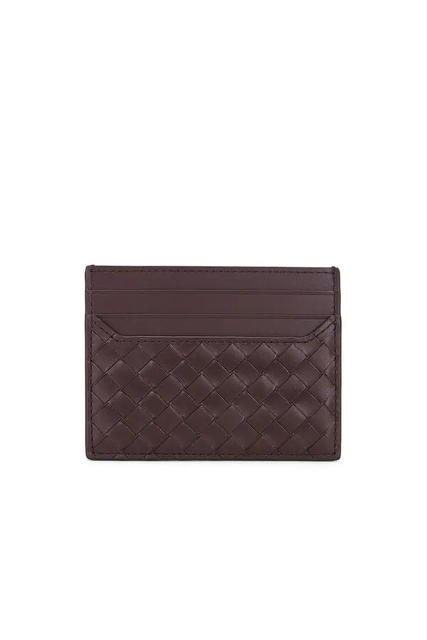 Bottega Veneta Intrecciato Piccolo Horizontal Card Case In Brown - Dark Barolo & Silver