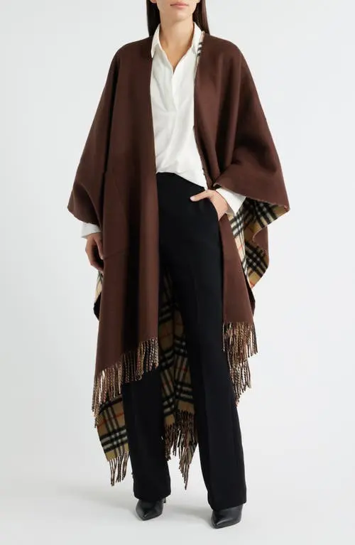 Burberry Wool & Cashmere Reversible Cape - Treacle Brown