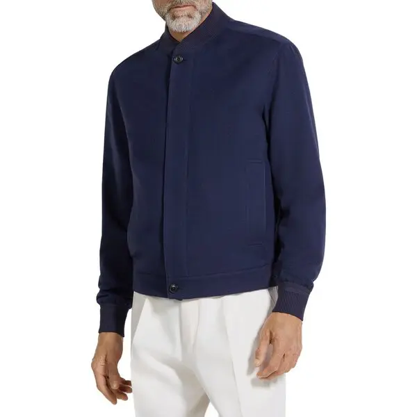 Zegna Water Repellent Oasi Cashmere Bomber Jacket - Ink Blue
