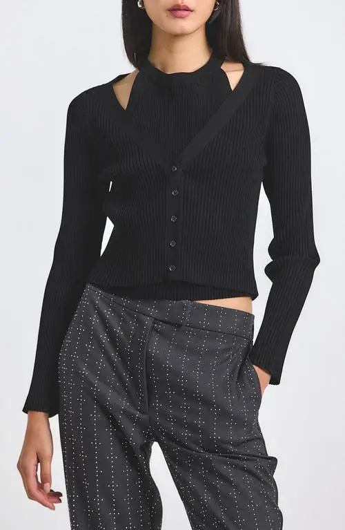 Derek Lam 10 Crosby Lonnie Layered Rib Cardigan - Black