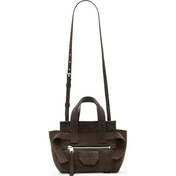 All Saints Mini Perez Suede Top Handle Bag - Fango Brown