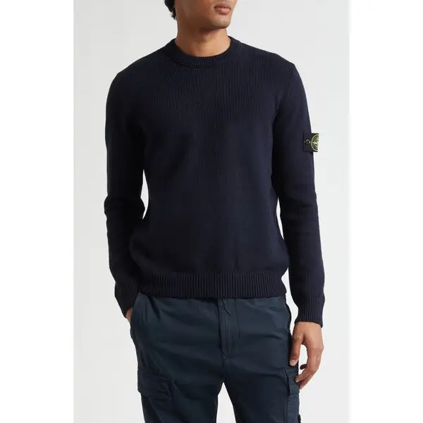 Stone Island Compass Logo Patch Cotton Blend Crewneck Sweater