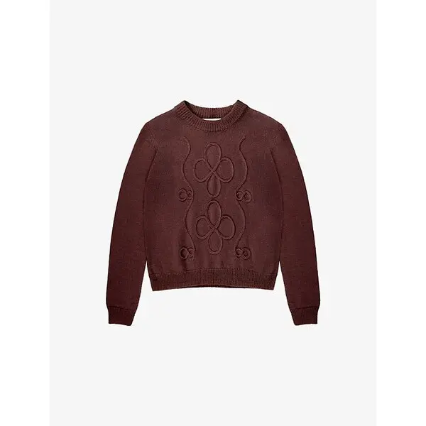 RO&ZO Appliqué Wool-blend Knit Jumper - Chocolate