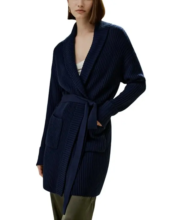 Lilysilk Merino Wool Shawl Collar Cardigan - Navy Blue