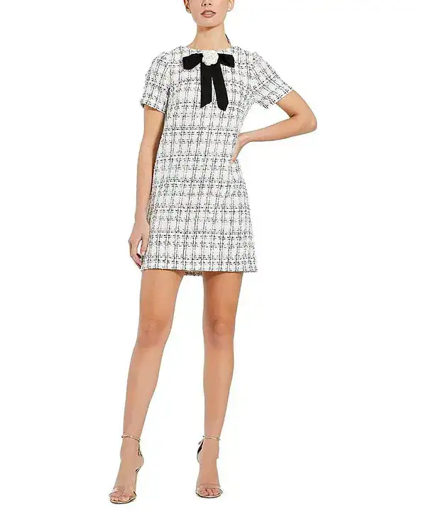 Mac Duggal Boucle Mini Dress In Ivory - 25% Off | Editorialist