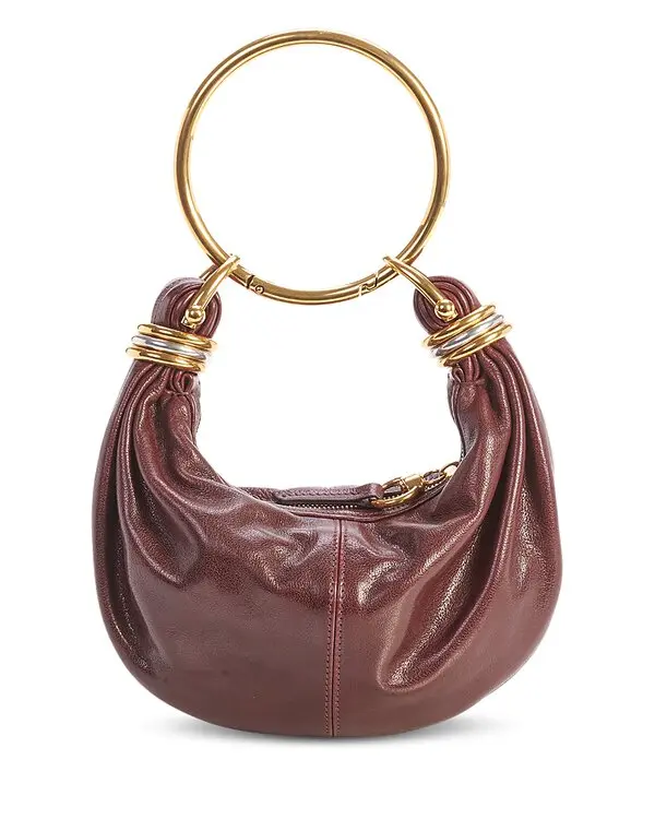 Chloé Mini Leather Hobo Bag With Bracelet Handle - Grenat