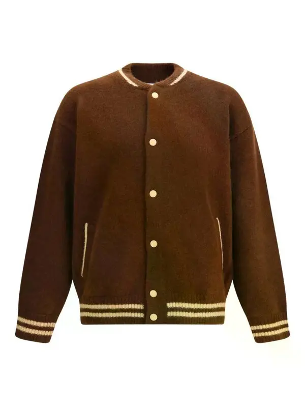 LANEUS Knitted Baseball-stripe Bomber Jacket - Brown