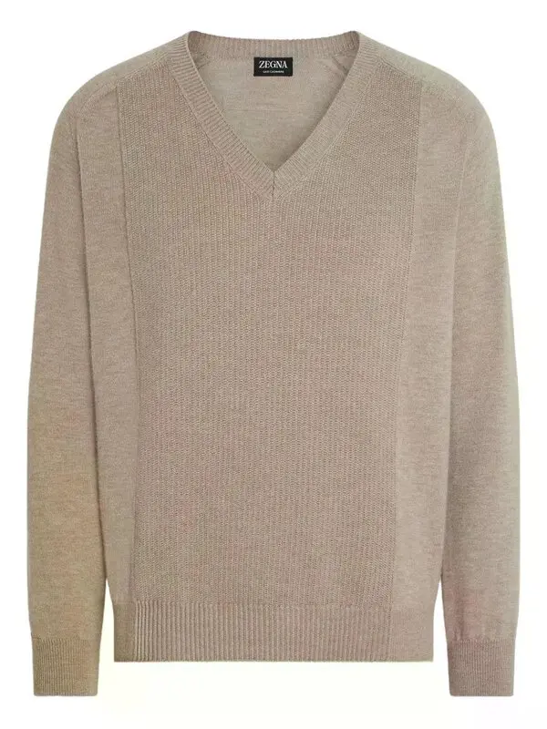 Zegna Oasi V-neck Ribbed Cashmere Sweater - N92