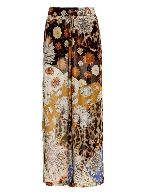 Agua Bendita Floral Leopard Print Wide-leg Trousers