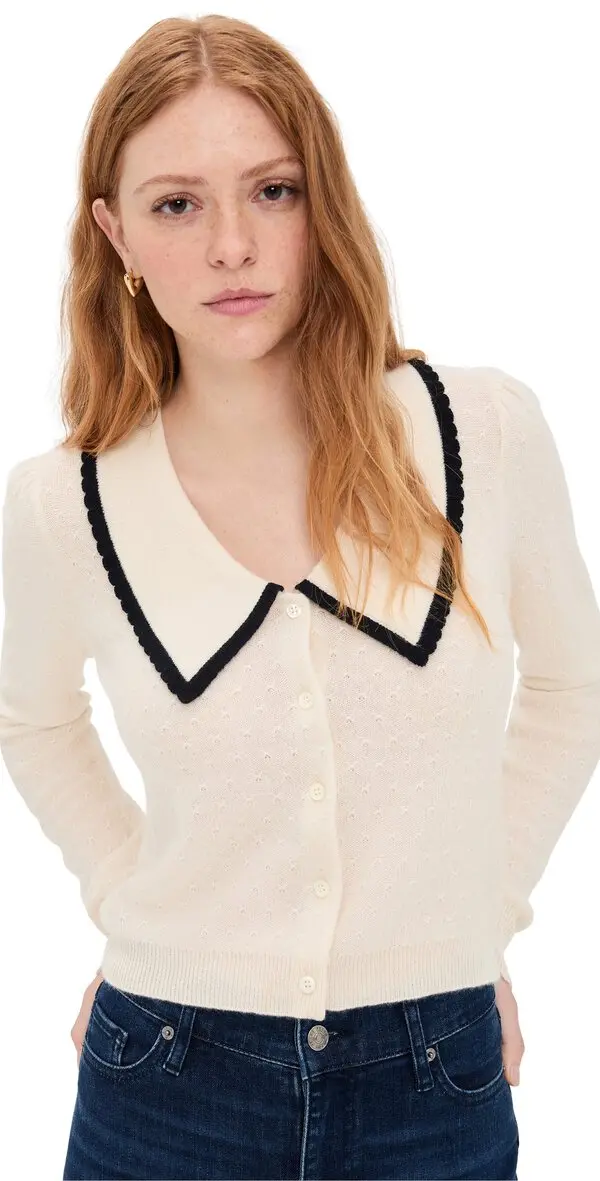 FRAME Cashmere Pointelle Knit Sailor Sweater