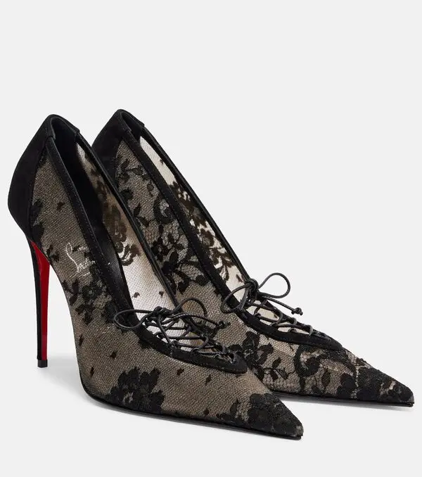 CHRISTIAN LOUBOUTIN Km Lace 100 Suede-trimmed Pumps