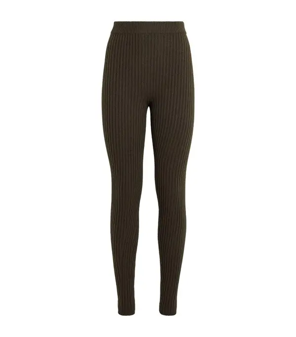 Max Mara Wool-blend Rib-knit Leggings - Green
