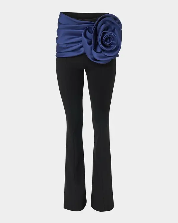 Carolina Herrera Draped Flower Bootcut Pants - Black Multi