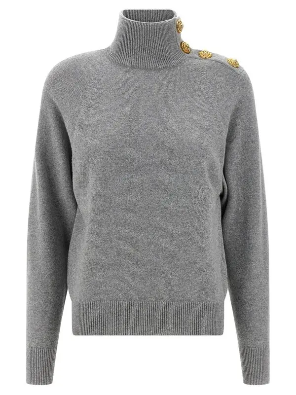 Balmain Cashmere Wool High Neck Sweater - Gray