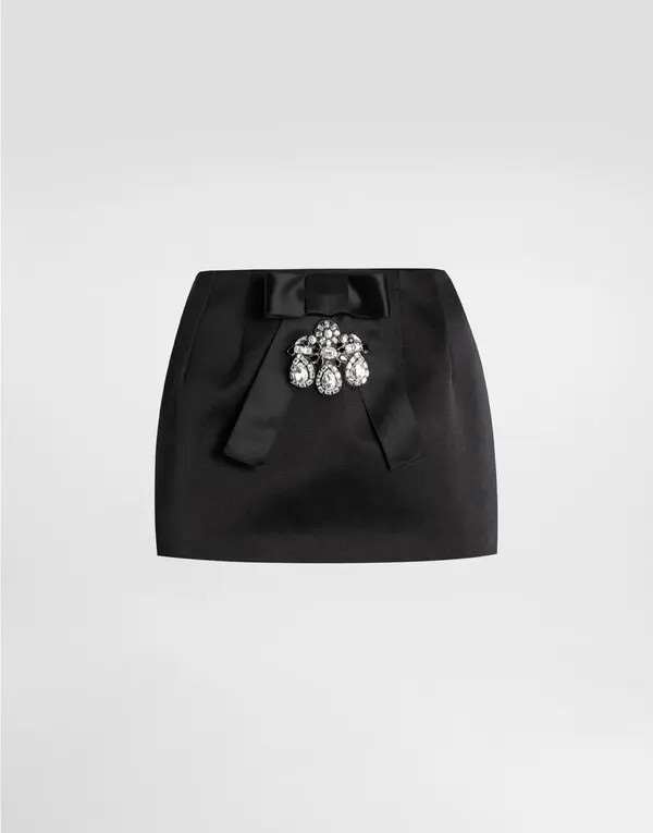 Dolce & Gabbana Straight-fit Duchesse Skirt With Bow And Brooches - Black
