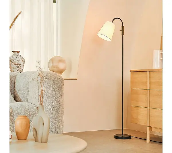 GLOBE ELECTRIC 60' Black & Brass Floor Lamp Fab Ric Shade