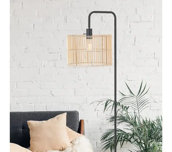 GLOBE ELECTRIC Barden 58' Bamboo Shade Matte Bl Ack Floor Lamp