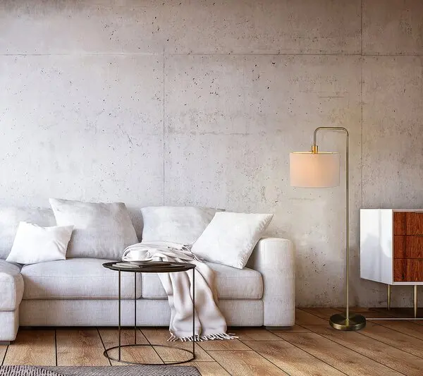 GLOBE ELECTRIC 58' Brass Floor Lamp With White Linen Shade