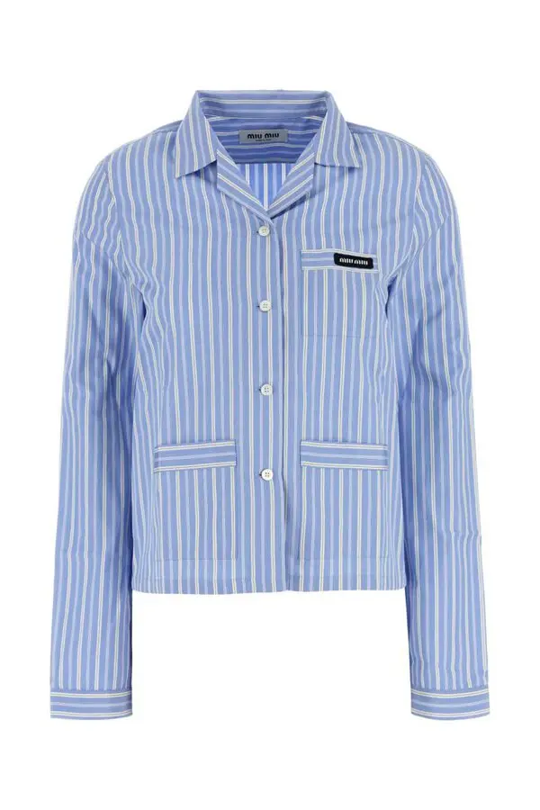 Miu Miu Embroidered Poplin Shirt - Stripped