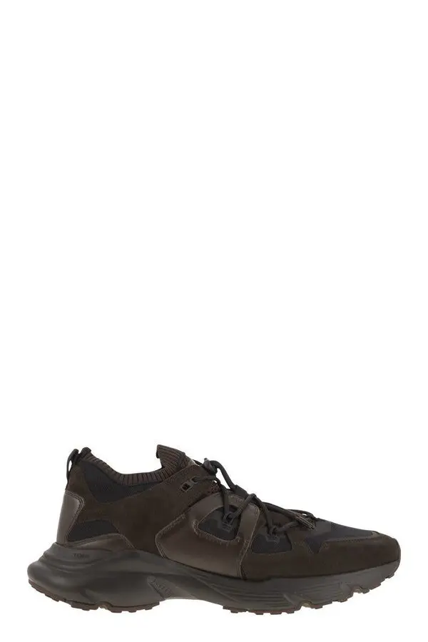 TOD'S Leather And Technical Fabric Sneakers - Brown